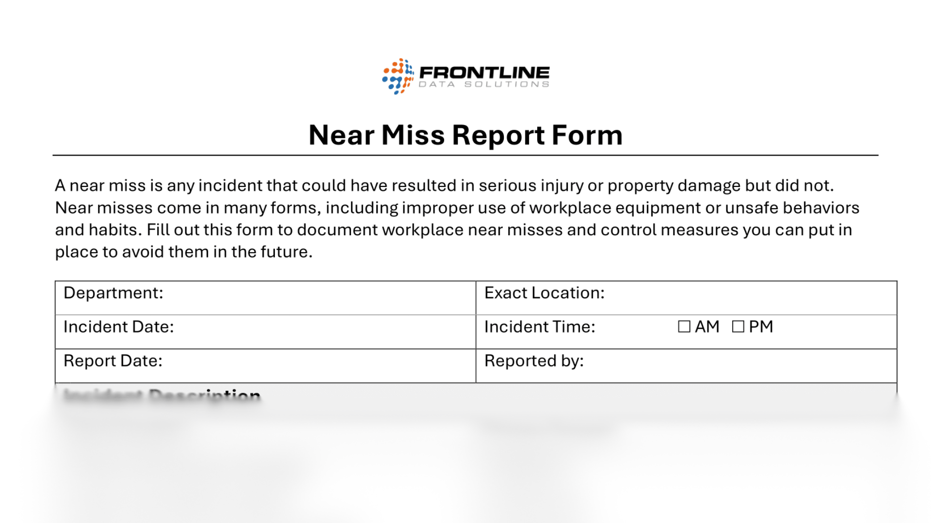 Near Miss Report Form - Frontline Data Solutions