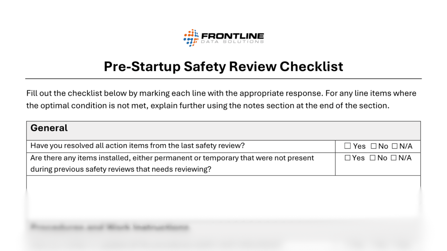 PSSR Checklist from Frontline Data Solutions