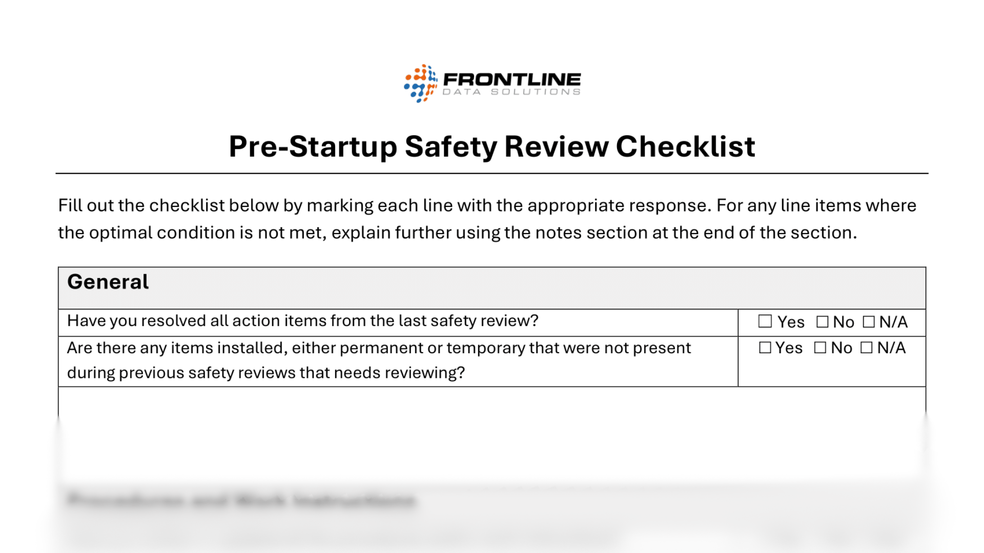 PSSR Checklist from Frontline Data Solutions