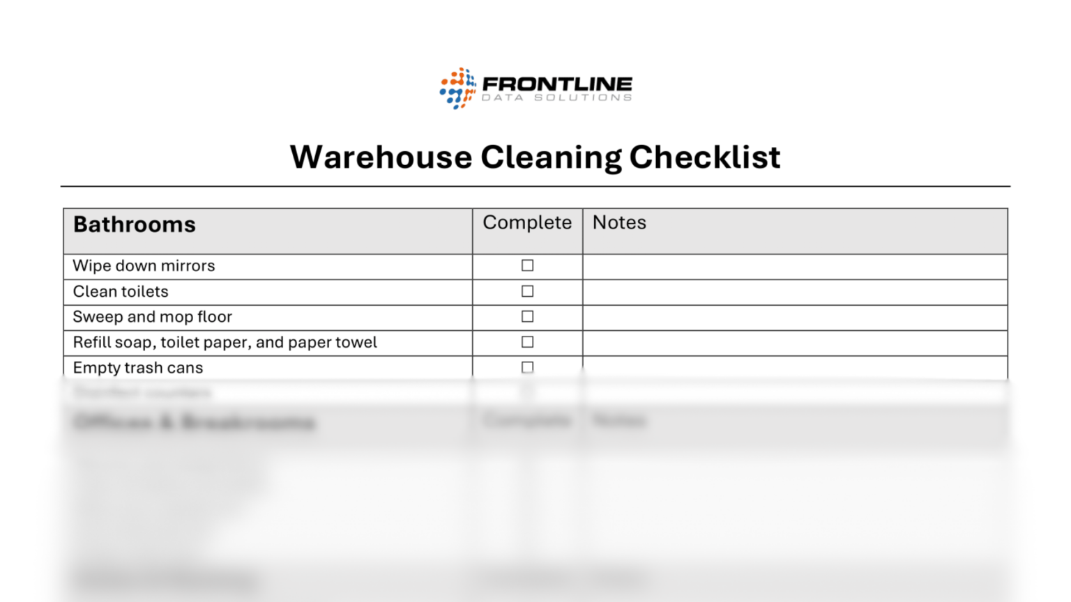 Warehouse Cleaning Checklist - Frontline Data Solutions