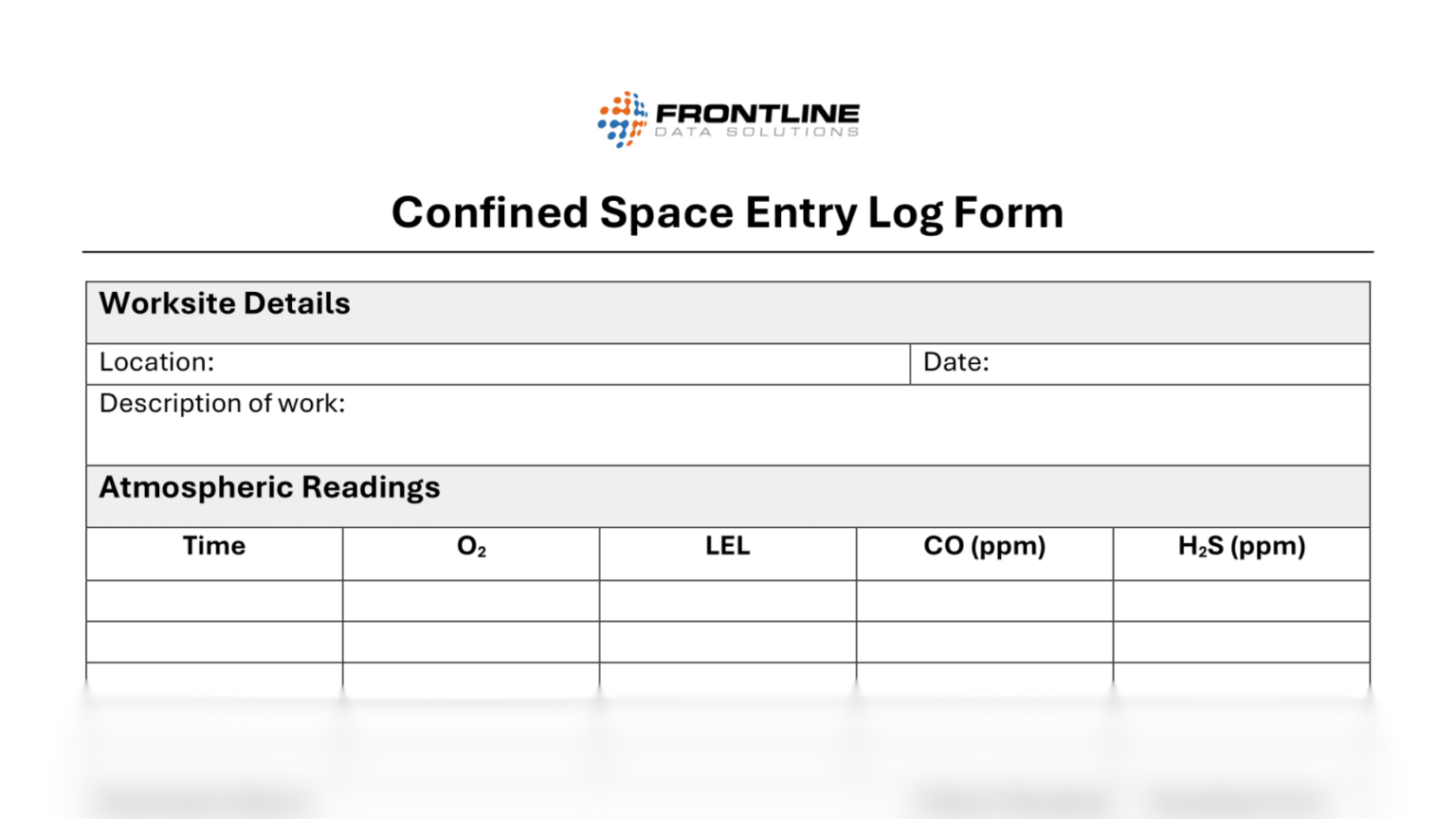 Confined Space Entry Log Form | Frontline Data Solutions